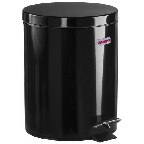 Ведро-контейнер для мусора (урна) с педалью лайма "Classic", 5 л, черное, глянцевое, металл, со съемным внутренним ведром, 604943