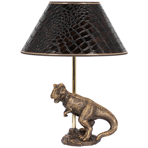 Настольная лампа Bogacho Динозавр Тирекс бронзовая с абажуром коричневого цвета цвета ручная работа