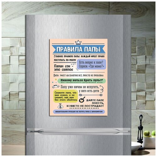 Магнит табличка на холодильник (20 см х 15 см) Правила папы Сувенирный магнит Подарок для папы Декор интерьера №4