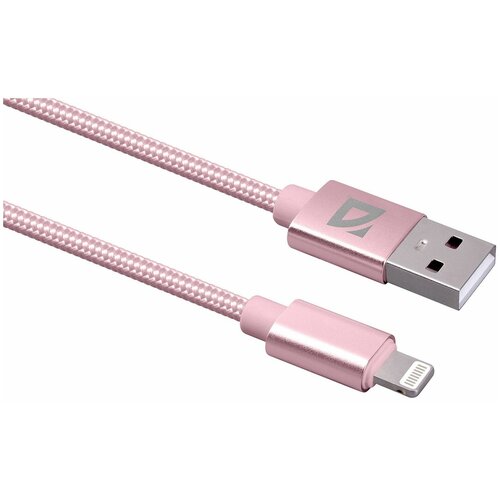 USB кабель Defender F85 Lightning розовый, 1м, 1.5А, нейлон, пакет