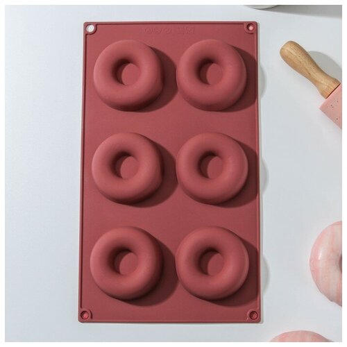 Форма для выпечки Доляна «Сладости. Пончики», 29×17 см, 6 ячеек, цвет микс