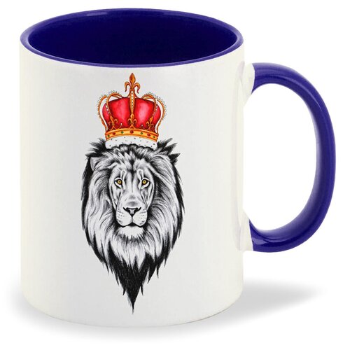 Кружка синий CoolPodarok Животные Лев в короне
