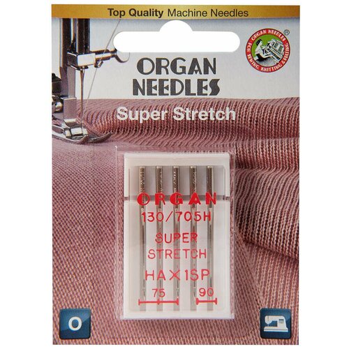 Иглы для бытовых швейных машин "Organ Needles" (супер стрейч), ассорти, №75-90, 5 штук, арт. 130/705H