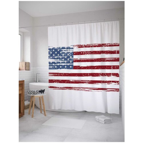 Штора для ванной JoyArty Американский флаг ретро 180х200180х200 см, белый/красный/синий