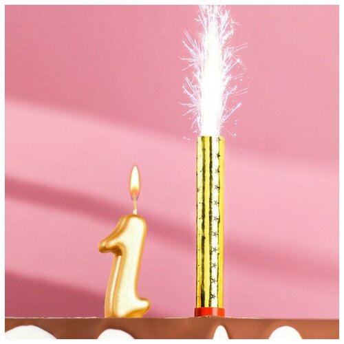Свеча для торта цифра "Овал + фонтан" золотая "1"./В упаковке: 1