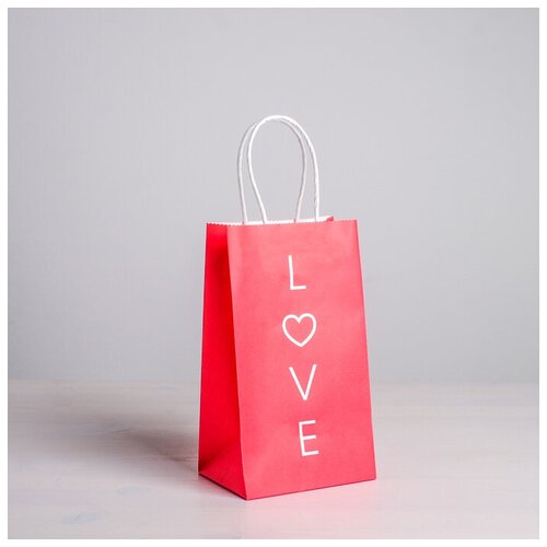 Упаковка подарочная, Пакет крафт «Love», 12 х 21 х 9 см