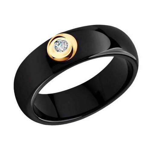 Кольцо Diamant online, красное золото, 585 проба, бриллиант, керамика, размер 19, черный, бесцветный