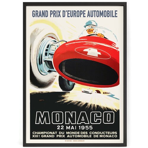 Винтажный плакат на стену гран-при Ралли Монако 1955 год 70 x 50 см в тубусе