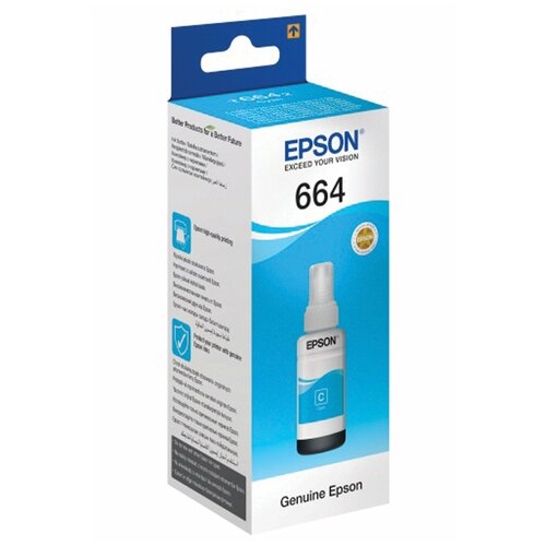Картриджи для струйной техники EPSON Чернила EPSON 664 (T6642) для СНПЧ Epson L100/L110/L200/L210/L300/L456/L550, голубые, оригинальные, C13T66424A