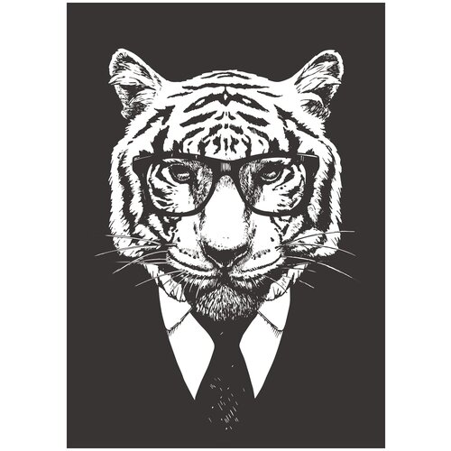 Постер / Плакат / Картина Тигр в черно-белом 60х90 см в подарочном тубусе