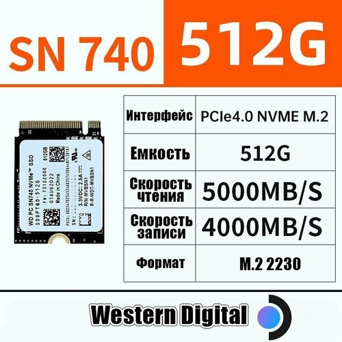 512 ГБ SSD M.2 WD SN740 2230 PCIe 4.0 NVME для Steam Deck, Surface laptop