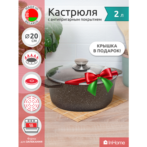 Литая алюминиевая кастрюля со стеклянной крышкой InHome IVPL/2.0