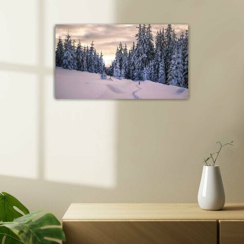 Картина на холсте 60x110 LinxOne "Природа собака деревья зима" интерьерная для дома / на стену / на кухню / с подрамником