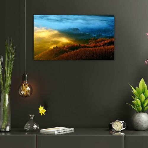 Картина на холсте 60x110 LinxOne "Природа деревья дымка осень" интерьерная для дома / на стену / на кухню / с подрамником
