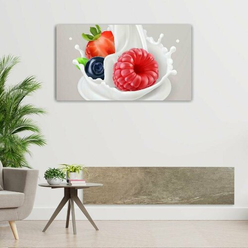 Картина на холсте 60x110 LinxOne "Молоко брызги ягоды" интерьерная для дома / на стену / на кухню / с подрамником