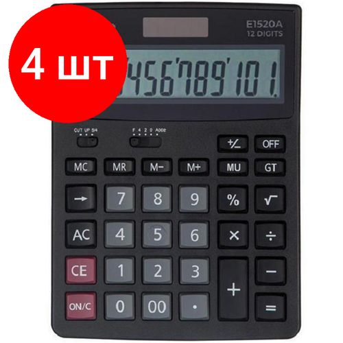 Комплект 4 штук, Калькулятор настольный полноразм. Комус KF-444.12-р, дв. пит,183x135мм, черн