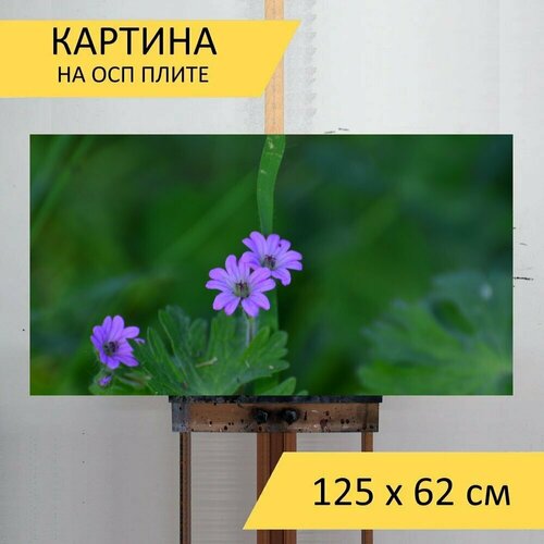 Картина на ОСП 125х62 см. "Полевые цветы, фиолетовый, трава" горизонтальная, для интерьера, с креплениями