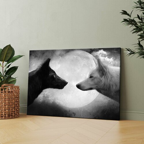 Картина на холсте (Два волка лицом друг к другу волки) 40x60 см. Интерьерная, на стену.