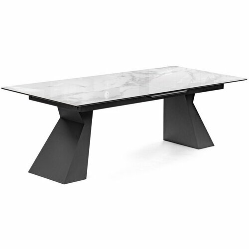 Стеклянный стол Woodville Денхольм 240(290)х100х75 белый мрамор / черный 553548