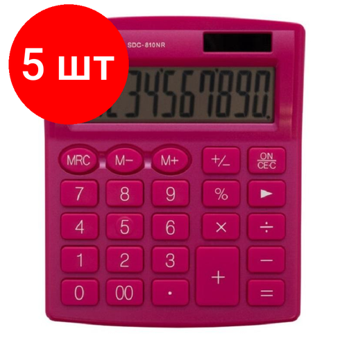 Комплект 5 штук, Калькулятор настольный Citizen SDC-810NR-PK 10р дв. пит комп-ый розовый