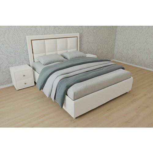 Двуспальная кровать Вирджиния 140x200 основание металлическое с ламелями велюр белый ножки 5 см