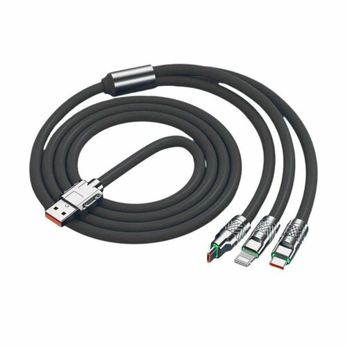Кабель USB 3 в 1 (Lightning + MicroUSB + Type-C), 6A, 1 м, цвет черный, 1 шт