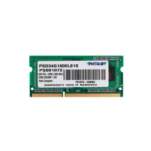 Оперативная память Patriot Memory SL 4 ГБ DDR3L 1600 МГц SODIMM CL11 PSD34G1600L81S