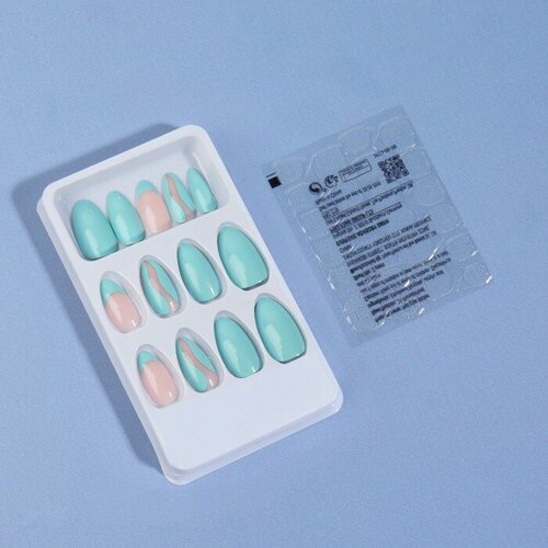 Queen fair Накладные ногти «Freshness», 24 шт, с клеевыми пластинами, форма миндаль, цвет голубой/розовый