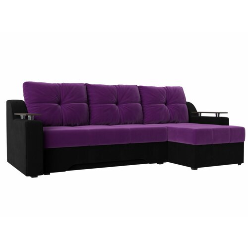 Угловой диван Сенатор правый угол, Микровельвет фиолетовый и черный