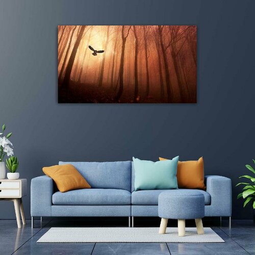 Картина на холсте 60x110 LinxOne "Дождь лес сова деревья" интерьерная для дома / на стену / на кухню / с подрамником