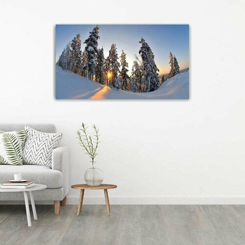 Картина на холсте 60x110 LinxOne "Природа снег солнце" интерьерная для дома / на стену / на кухню / с подрамником