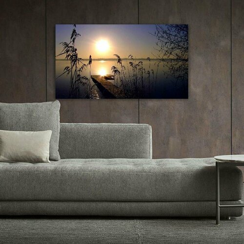 Картина на холсте 60x110 LinxOne "Закат вечер безоблачное" интерьерная для дома / на стену / на кухню / с подрамником