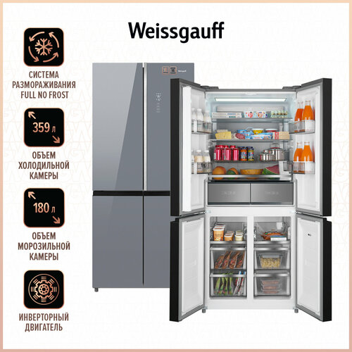 Холодильник с инвертором Weissgauff WCD 590 Nofrost Inverter Premium Biofresh Dark Grey Glass
