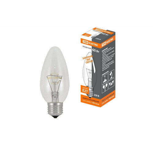 Лампа накаливания "Свеча прозрачная" 60 Вт-230 В-Е27 TDM SQ0332-0012