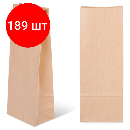 Комплект 189 шт, Крафт пакет бумажный 12х8х33 см, под бутылку, плотность 70 г/м2, 606862