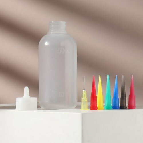 Бутылочка для нанесения краски, со шкалой деления, 50 мл, 7 насадок, цвет разноцветный/прозрачный