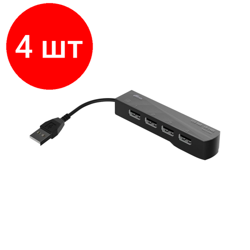 Комплект 4 штук, Разветвитель USB Ritmix CR-2406 black (USB хаб) на 4 порта USB (15119260)