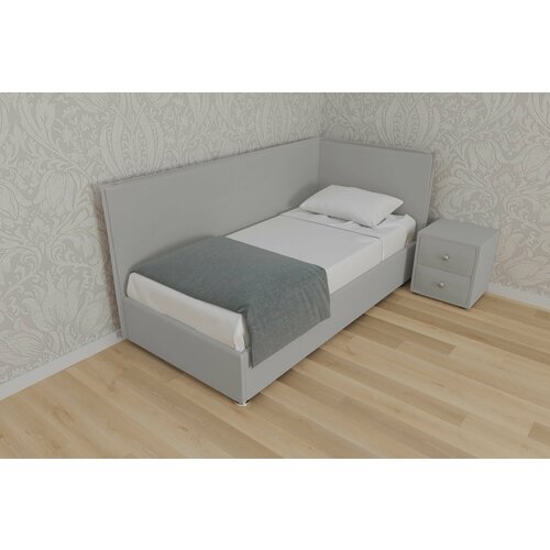 Двуспальная кровать Сеул 140x200 с подъемным механизмом и с коробом для белья велюр серый ножки 13 см хром угол левый