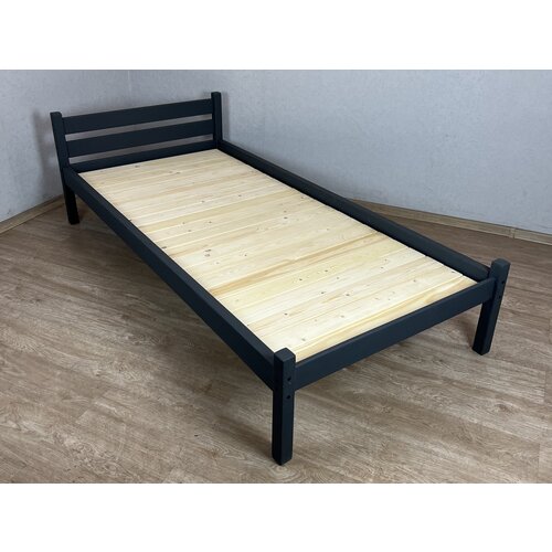 Кровать односпальная Классика из массива сосны со сплошным основанием, 190х90см (габариты 200х100), цвет антрацит