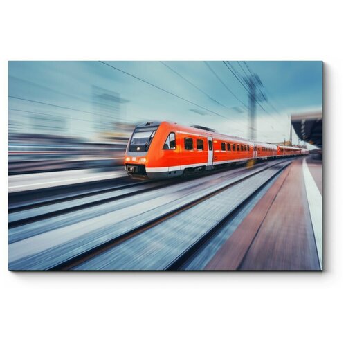 Модульная картина Высокоскоростной красный пассажирский пригородный поезд30x20