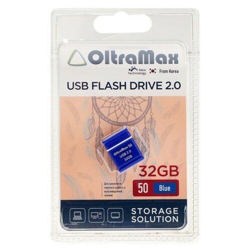 Флешка OltraMax 50, 32 Гб, USB2.0, чт до 15 Мб - с, зап до 8 Мб - с, синяя