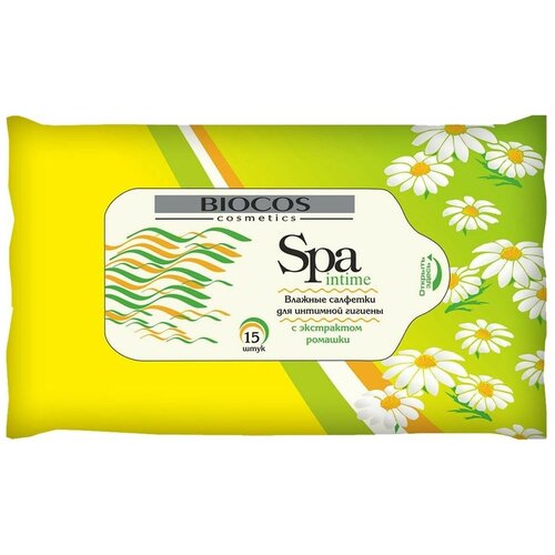 Салфетки влажные Biocos Spa intime c экстрактом ромашки 15шт х 2шт