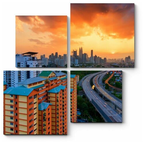 Модульная картина Пылающий закат над Куала-Лумпур140x140