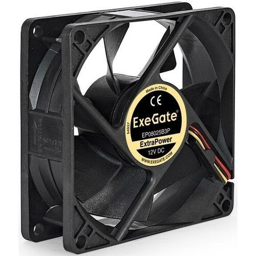 Exegate EX288925RUS Вентилятор ExeGate ExtraPower EP08025B3P (80x80x25 мм, 2-Ball (двойной шарикоподшипник), 3pin, 2400RPM, 26dBA)