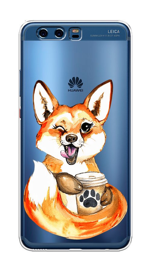 Чехол на Huawei P10 Plus  "Подмигивающая лиса с кофе"