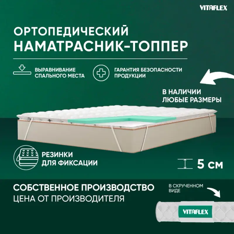 Топпер с наполнителем Vitaflex Soft Tricot 4x4Sk 180х150 см