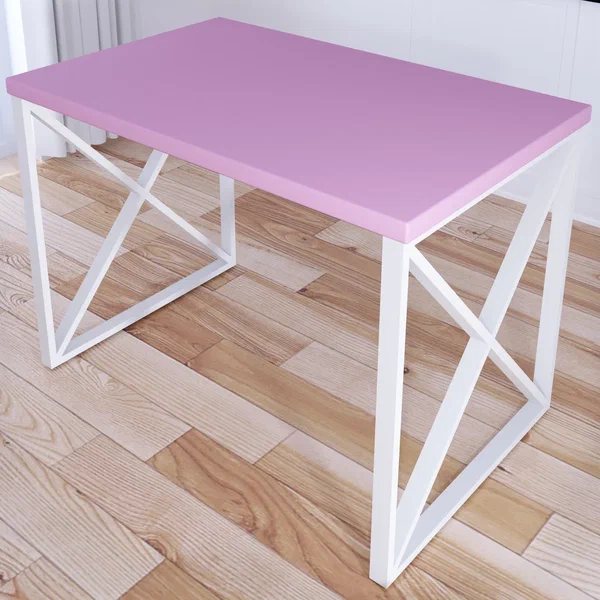 Стол кухонный Solarius Loft с крестообразными ножками 100x60х75, розовый с белыми ножками