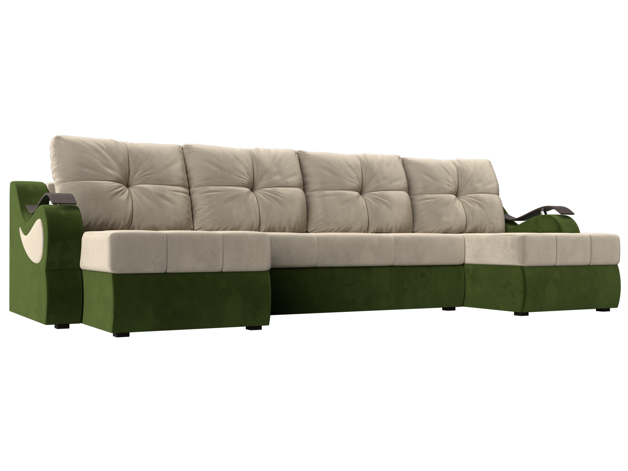 П-образный диван Меркурий микровельвет бежевый/зеленый