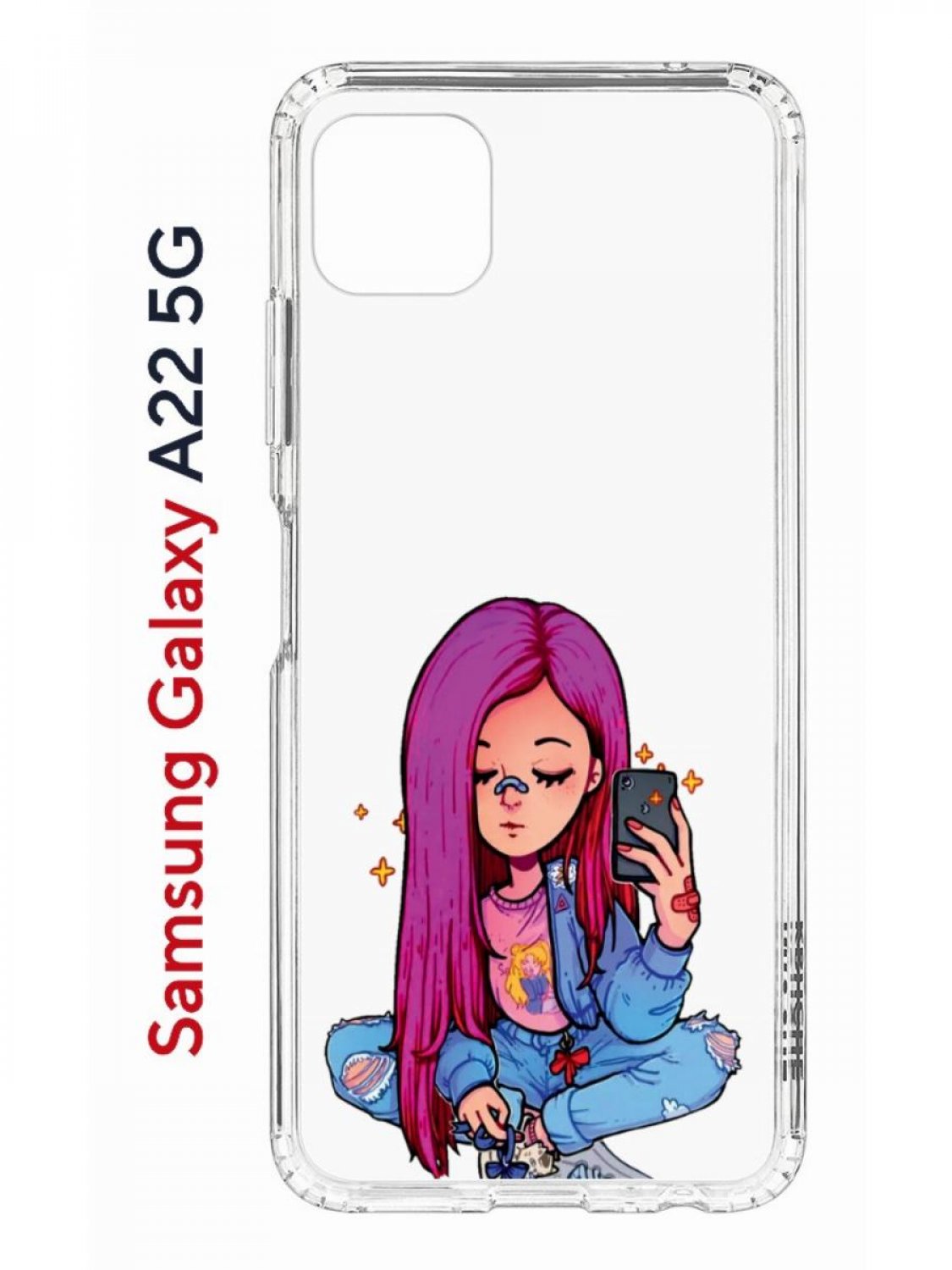 Чехол на Samsung Galaxy A22s 5G с принтом Kruche Print Pink Hair, противоударный бампер
