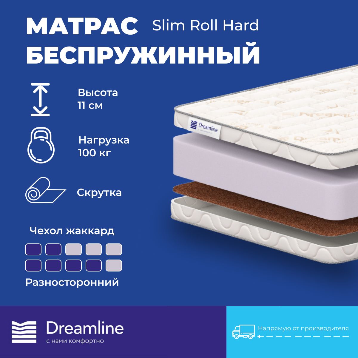 Матрас Dreamline Slim Roll Hard беспружинный 180х170 см